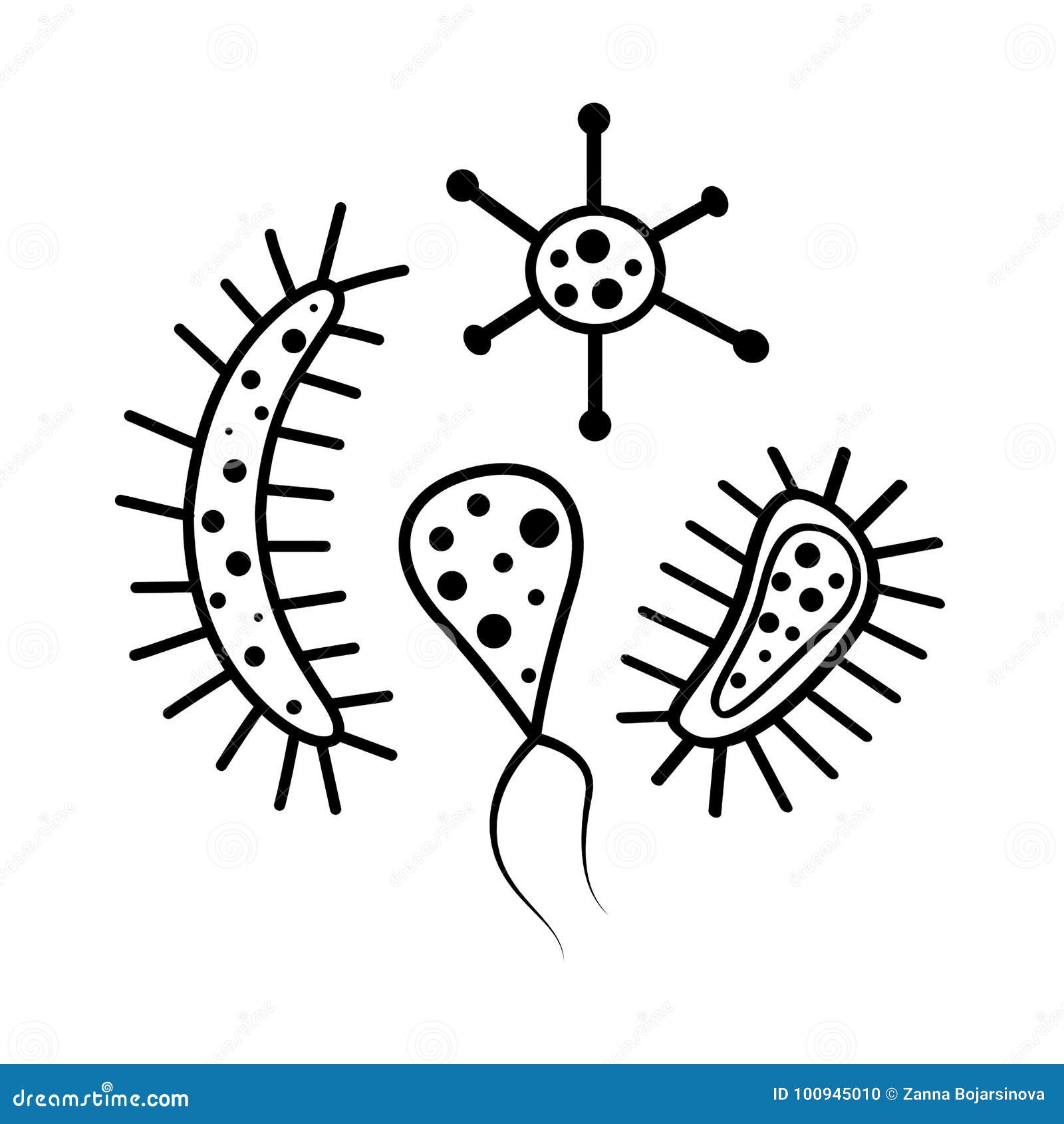 Bacterial Cells Horizontal Frame. Vector Outline Illustration ...