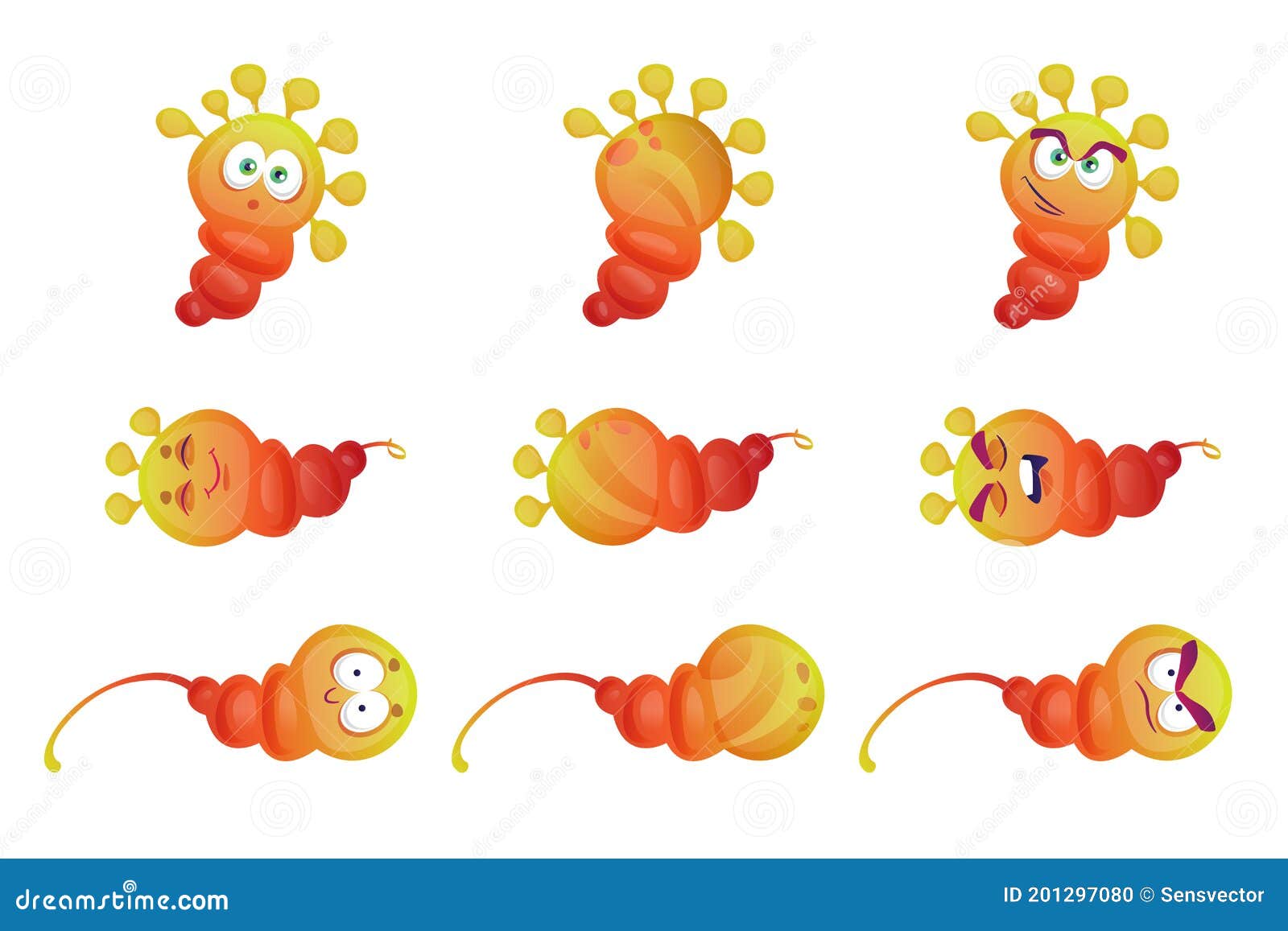 Cute Virus, Microorganism Microbe Germ with Face Stock Vector ...