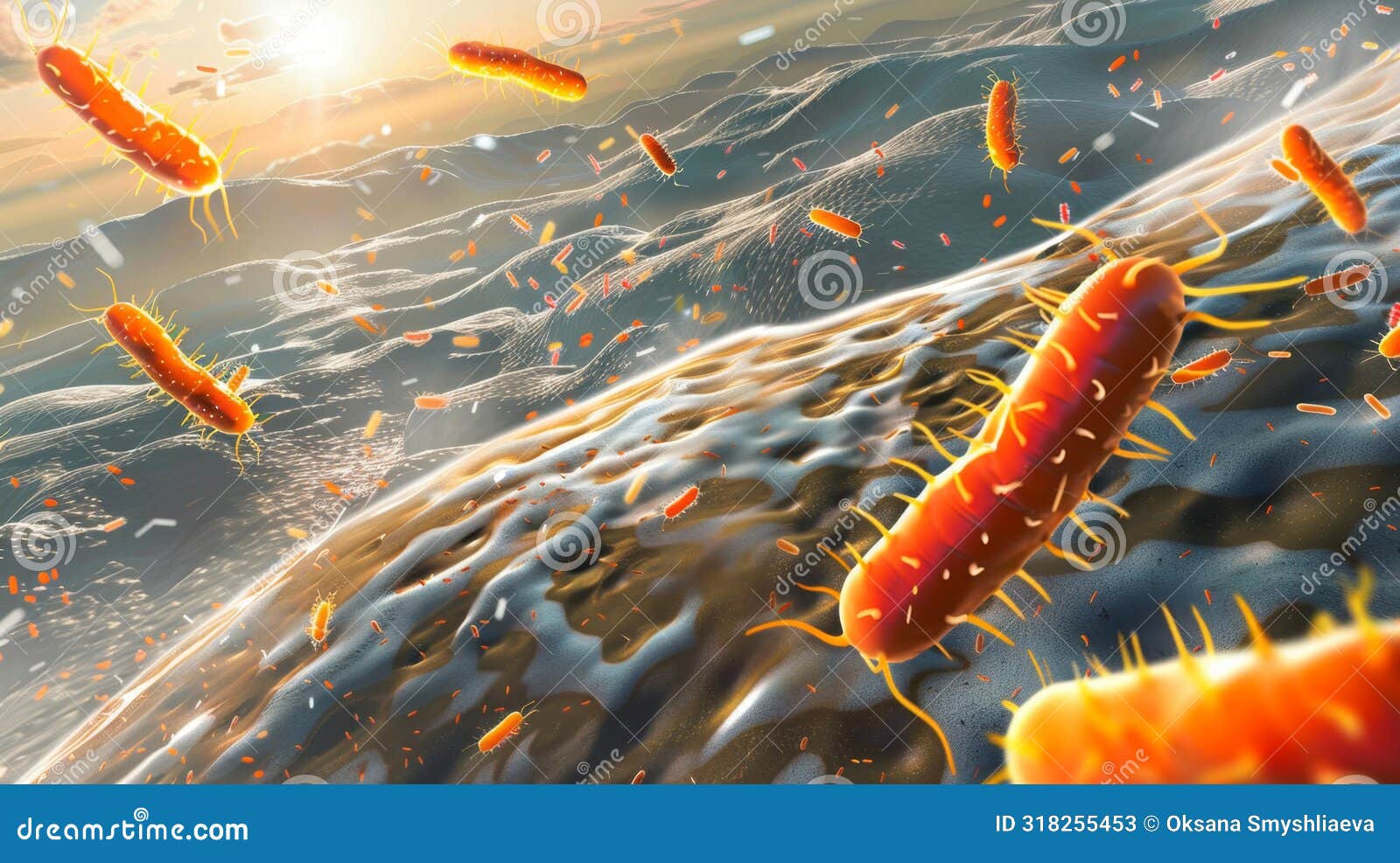 Bacterial Invasion: Microscopic Pathogens Attacking Host Surfaces Stock ...