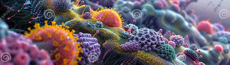 Bacterial Metropolis a Landscape of Microbe Cities Under the Microscope Stock Illustration ...