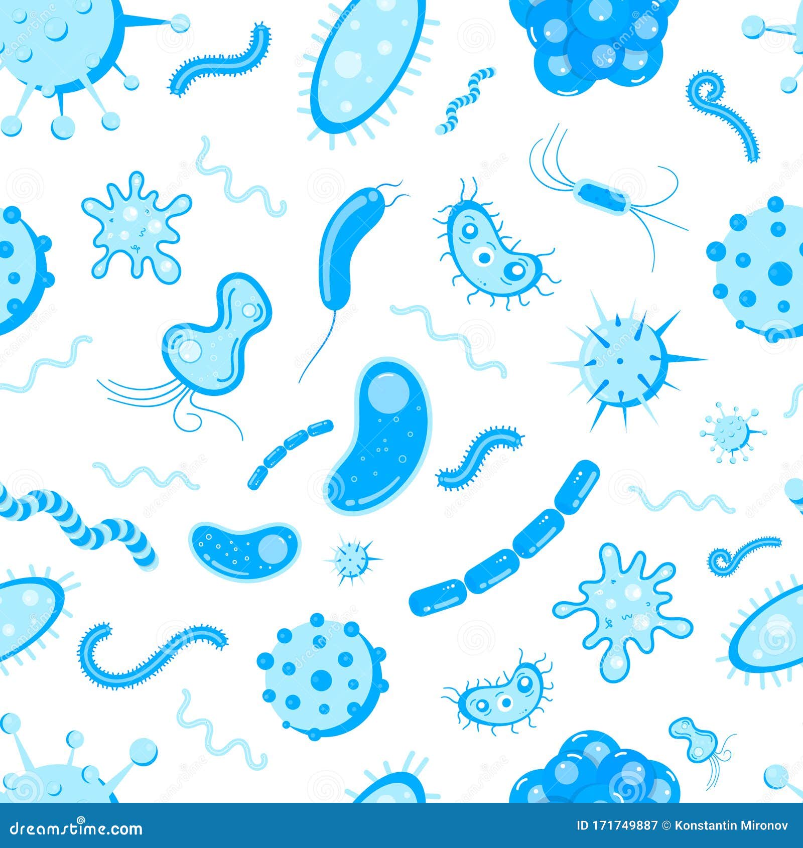 Bacterial Microorganisms, Germs and Viruses Colorful Seamless Pattern ...