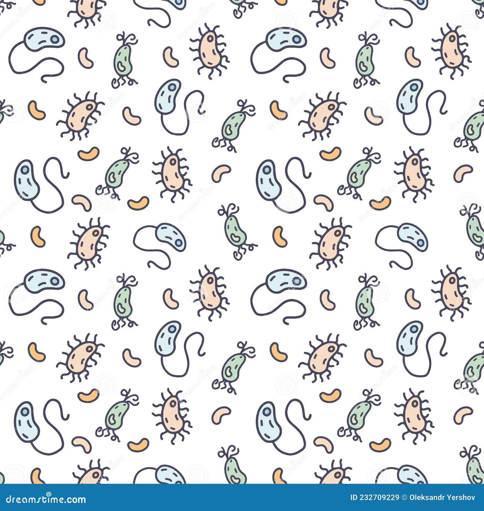 Bacterial Organisms Color Vector Doodle Simple Seamless Pattern Stock ...