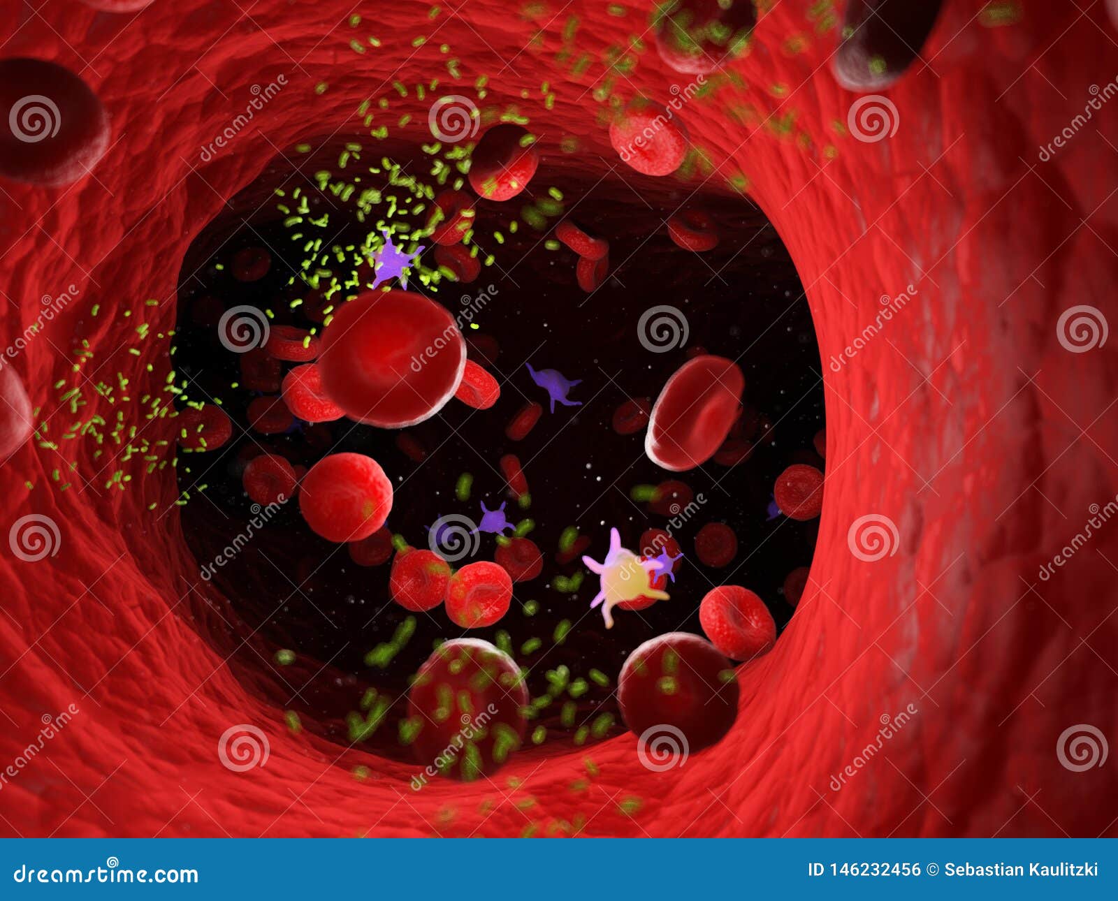 Bacterias in an artery stock illustration. Illustration of science ...