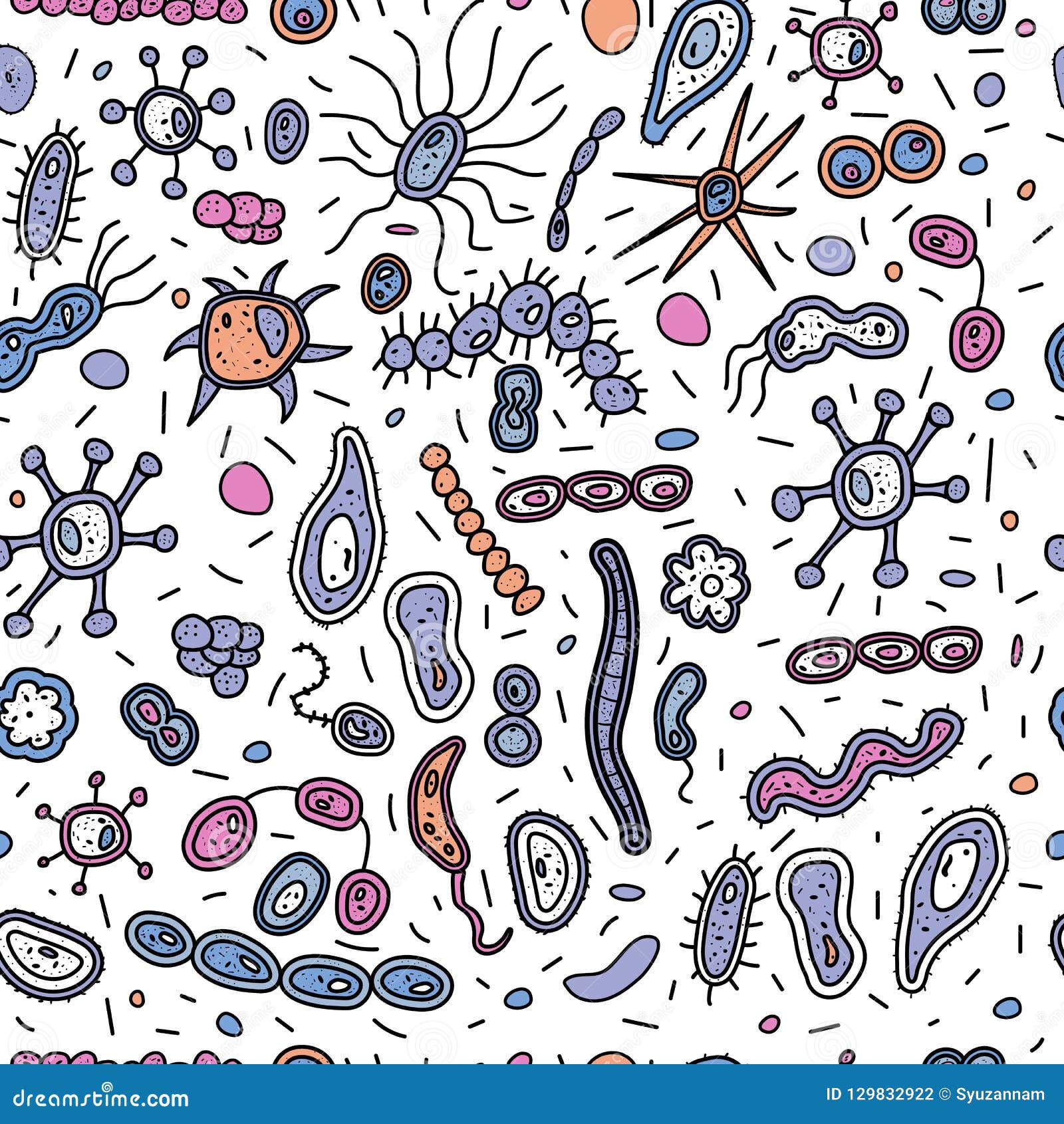 Vector Bacterias Cells Seamless Pattern. Stock Vector - Illustration of ...