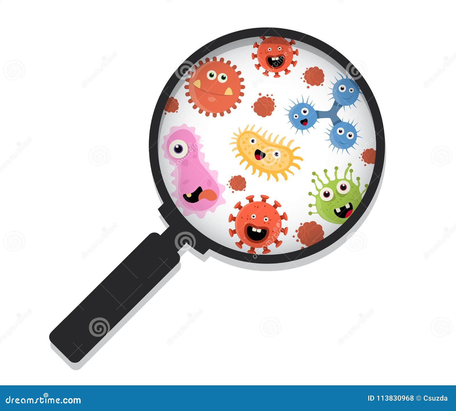 Bacterias De La Historieta Debajo De Una Lupa Ilustración del Vector ...