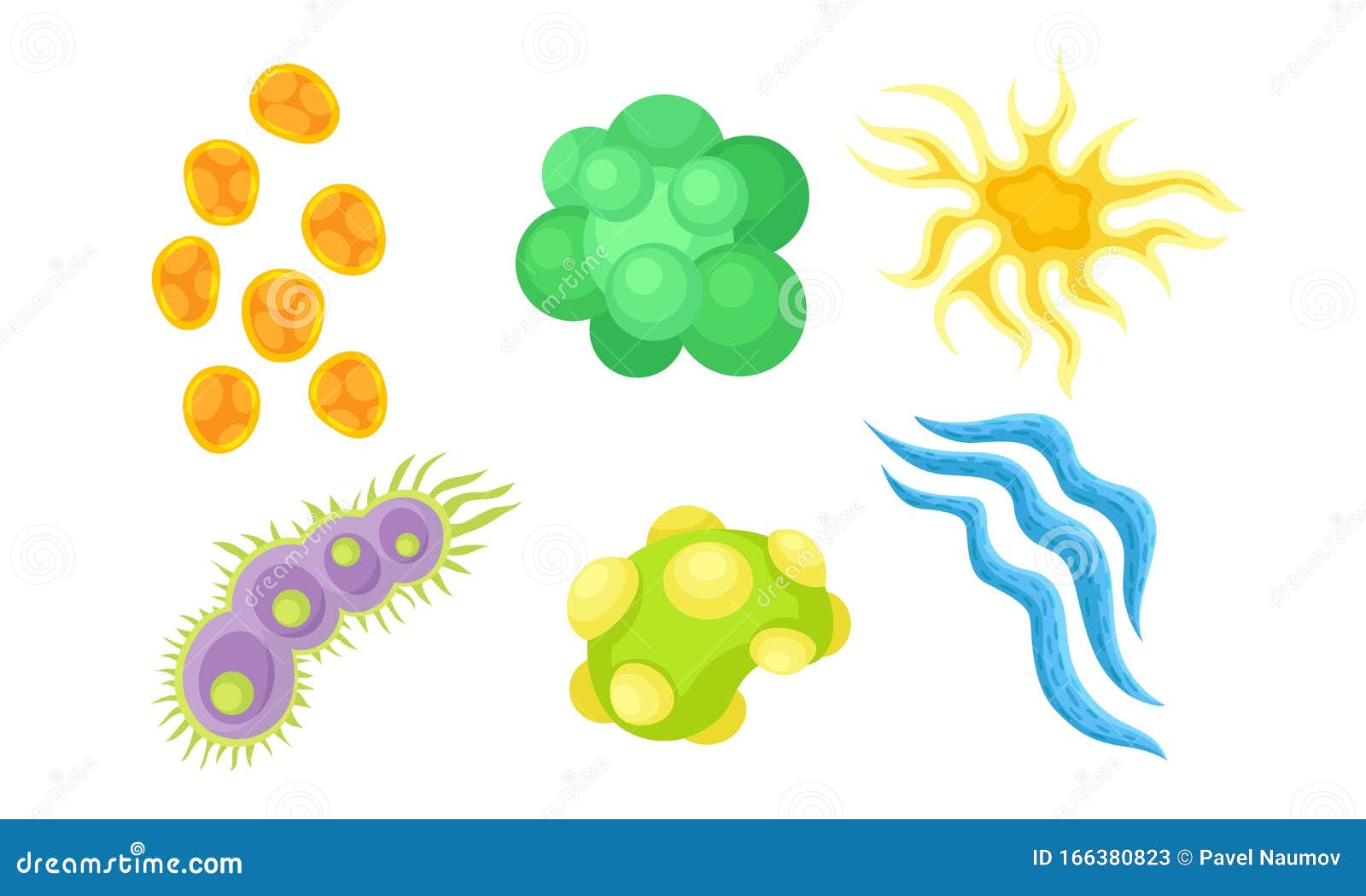 Bacterias and Germs Collection, Different Types of Colorful Microbes ...