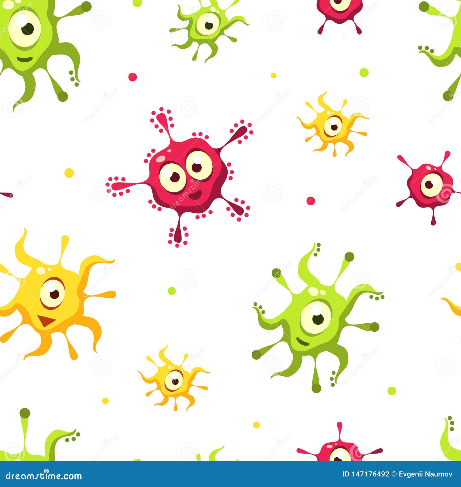 Bacterias Seamless Pattern with Cute Colorful Microorganisms, Design ...