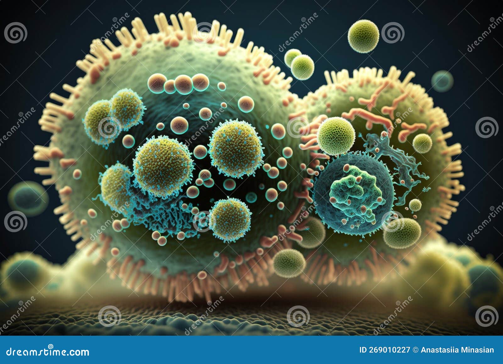 Bacterias Under Microscope. High Magnification Illustration Stock ...