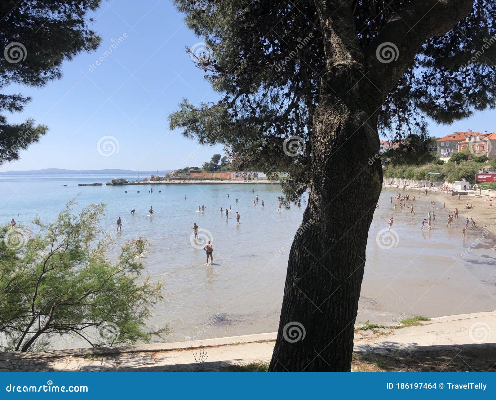 Bacvice beach in Split stock photo. Image of sunny, people - 186197464