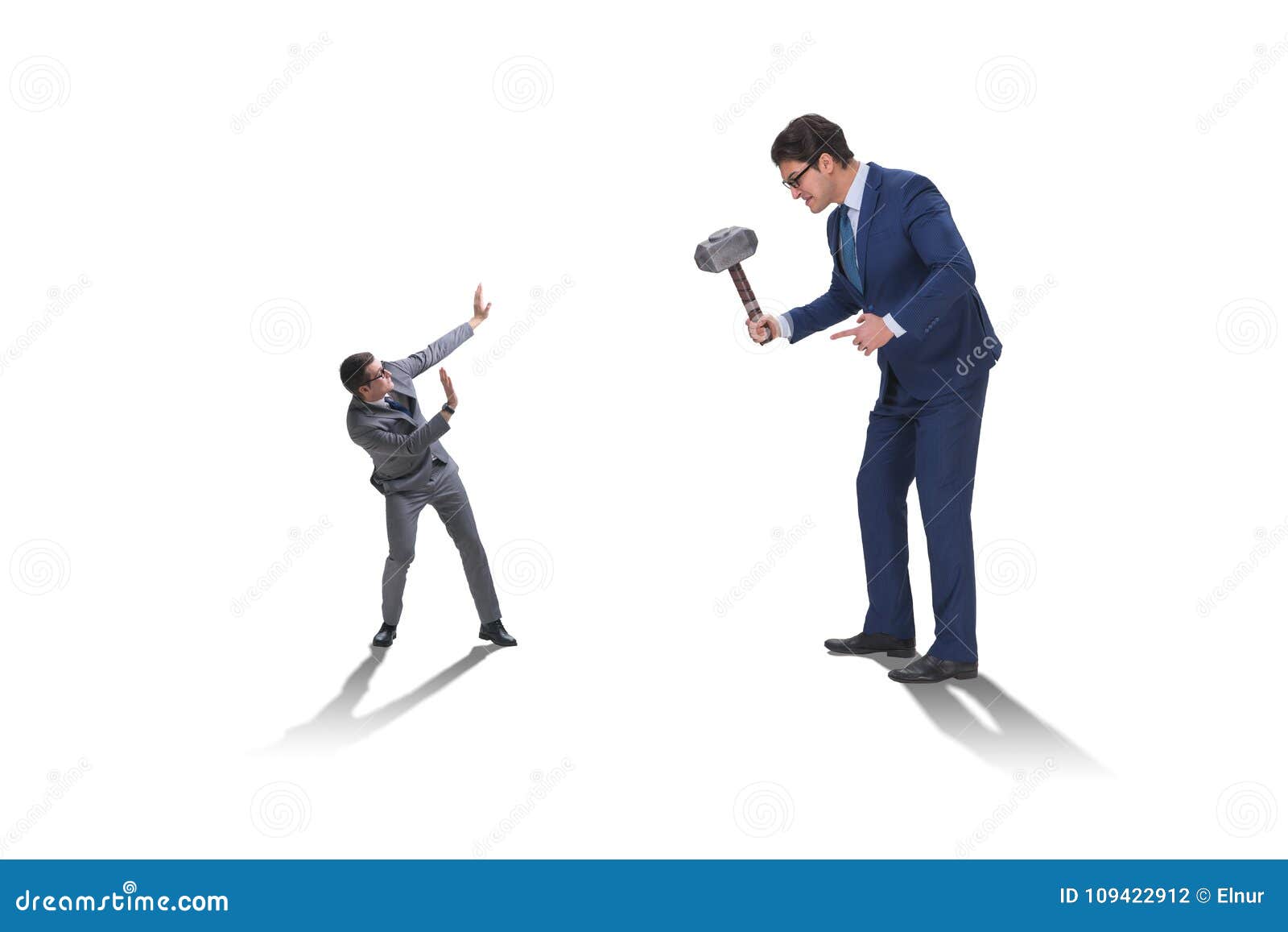 The Bad Angry Boss Threatening Employee with Hammer Stock Photo - Image ...