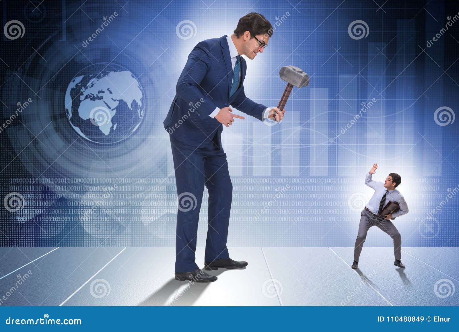 The Bad Angry Boss Threatening Employee with Hammer Stock Image - Image ...