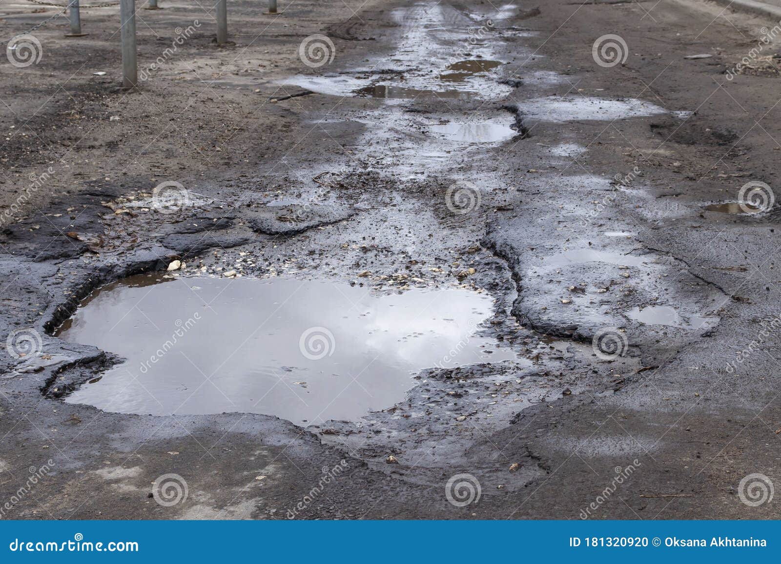 Bad Asphalt Road with Pit and Puddle Stock Photo - Image of asphalt ...