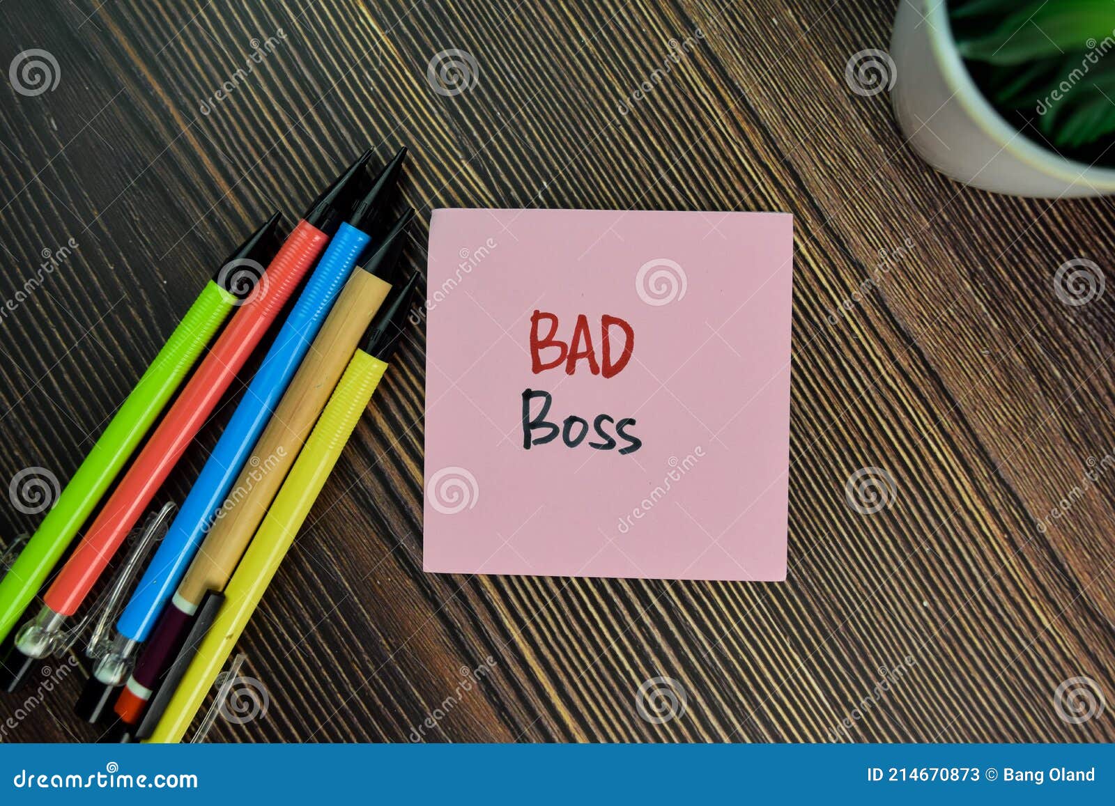 Bad Boss Write on Sticky Notes Isolated on Wooden Table Stock Image ...