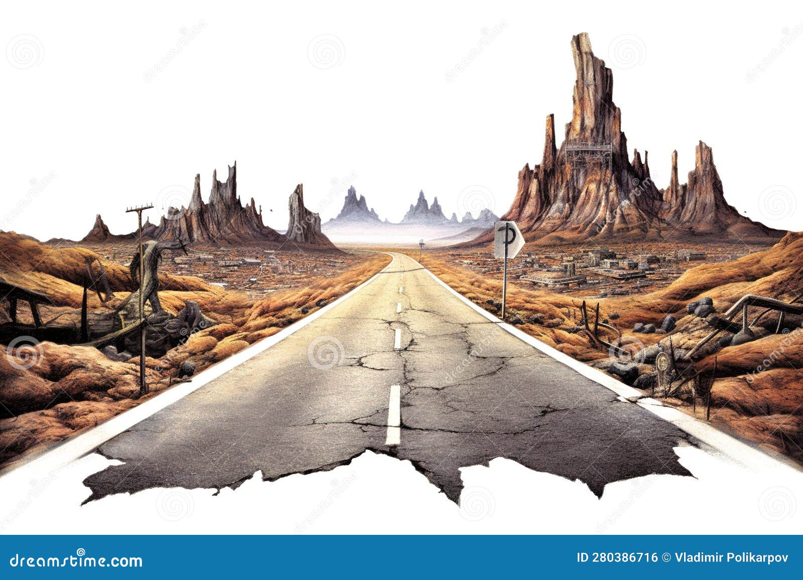 Bad Broken Road Isolated on White Background. Generated by AI Stock ...