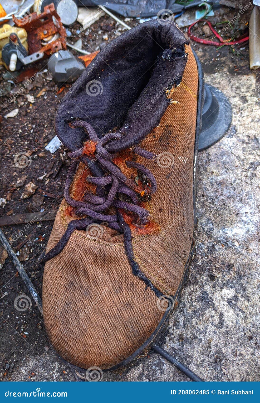 Bad brown broken shoes stock image. Image of wood, garbage - 208062485