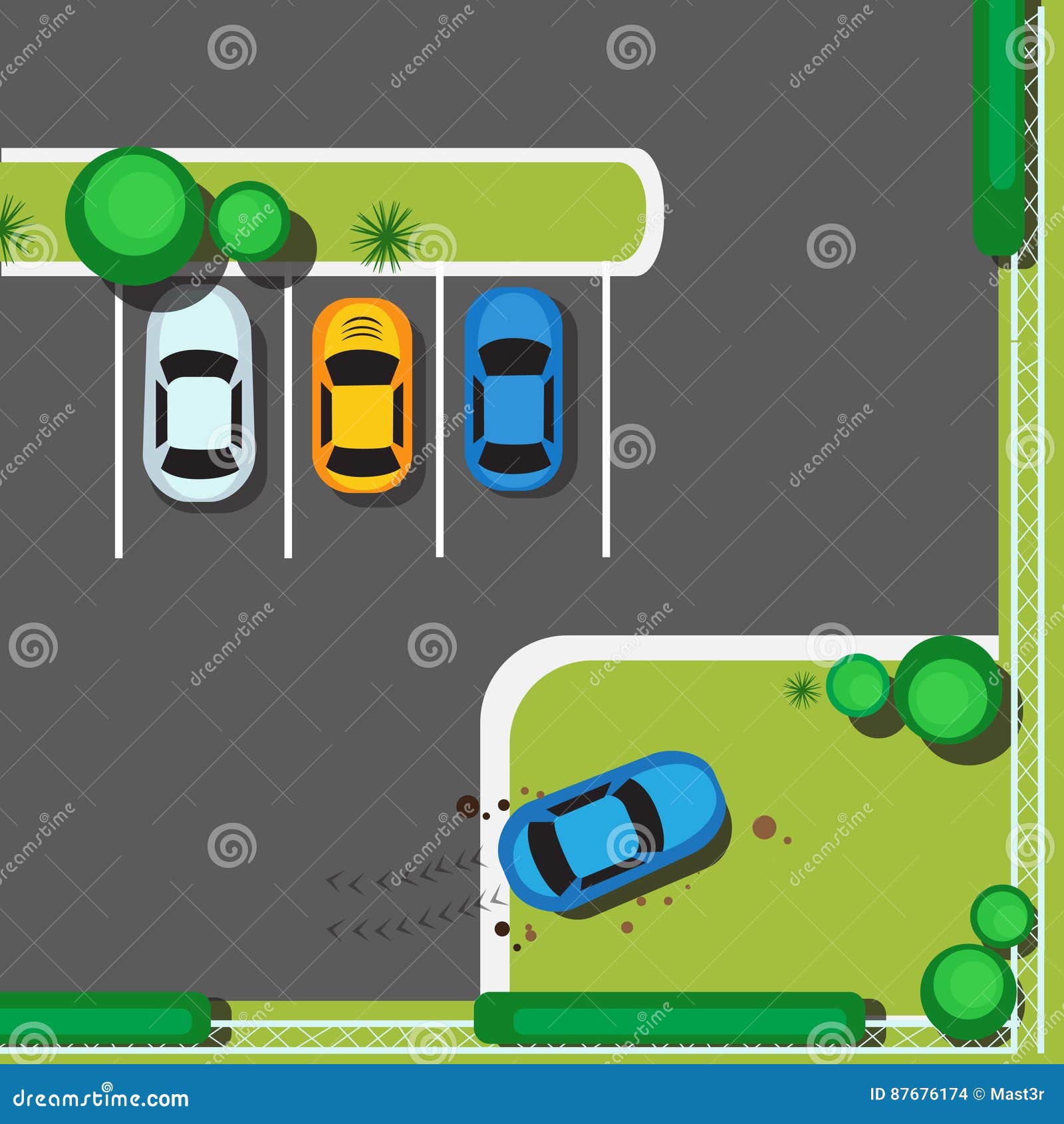 Bad City Parking Blocking Cars Concept Top Angle View Stock Vector ...