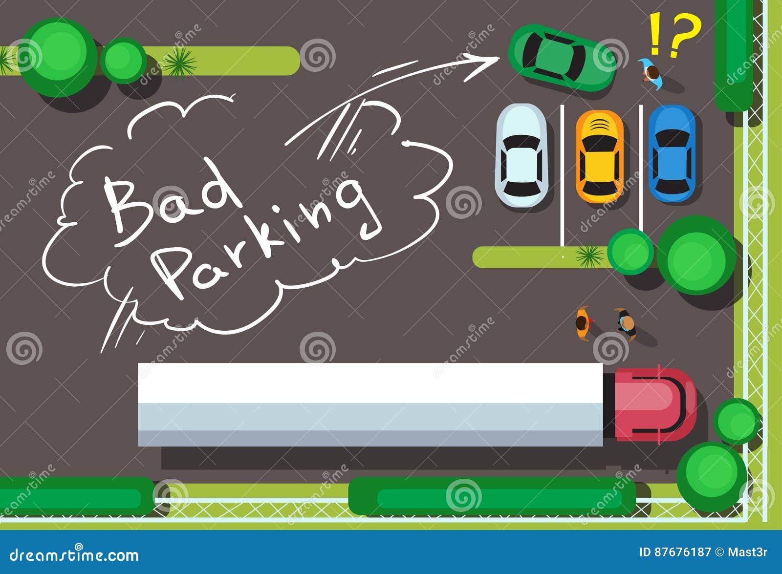 Bad City Parking Blocking Cars Concept Top Angle View Stock Vector ...