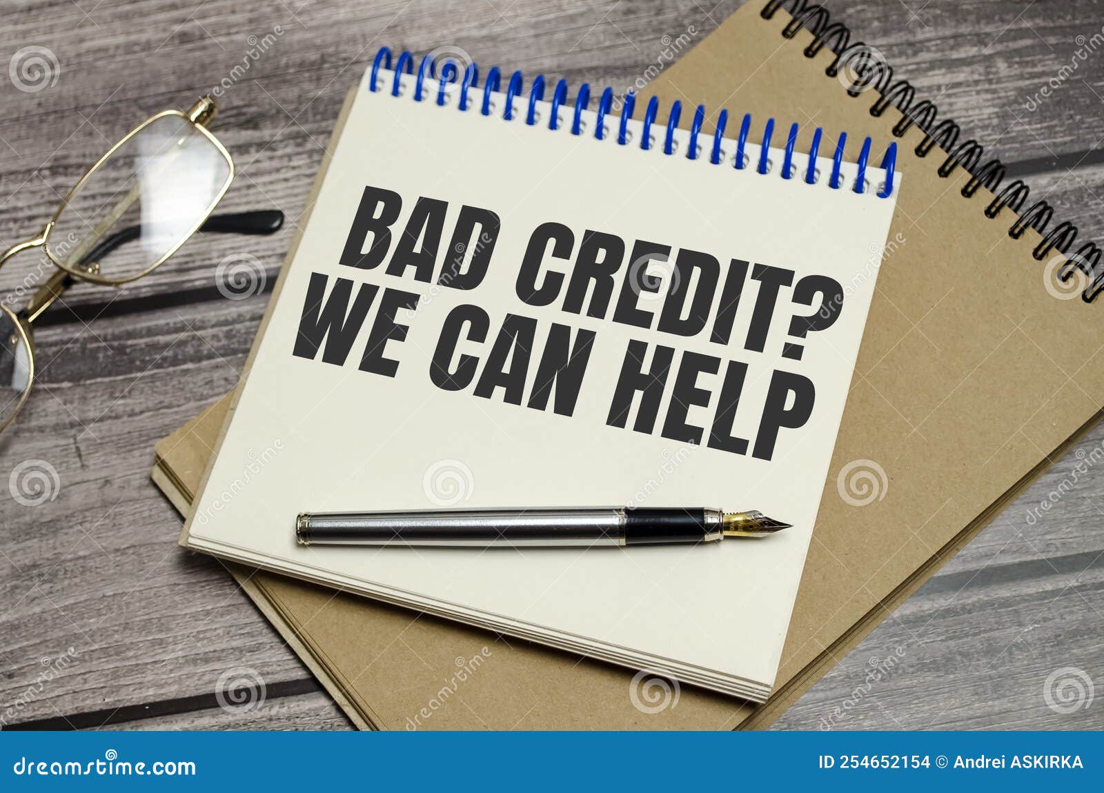 Bad Credit we Can Help, Text on White Background and Pen Stock Photo ...