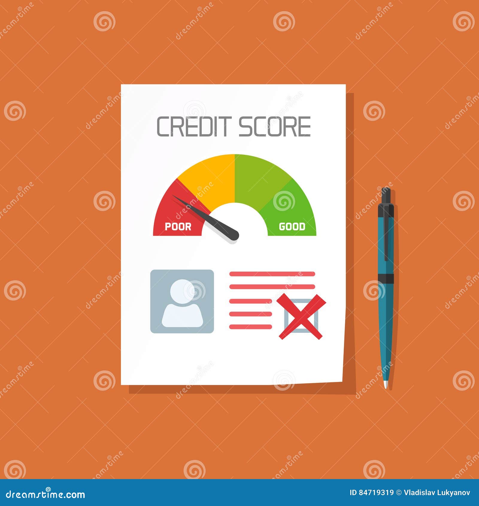 Bad Credit Score Document with Not Approved Stamp Vector Concept Stock ...