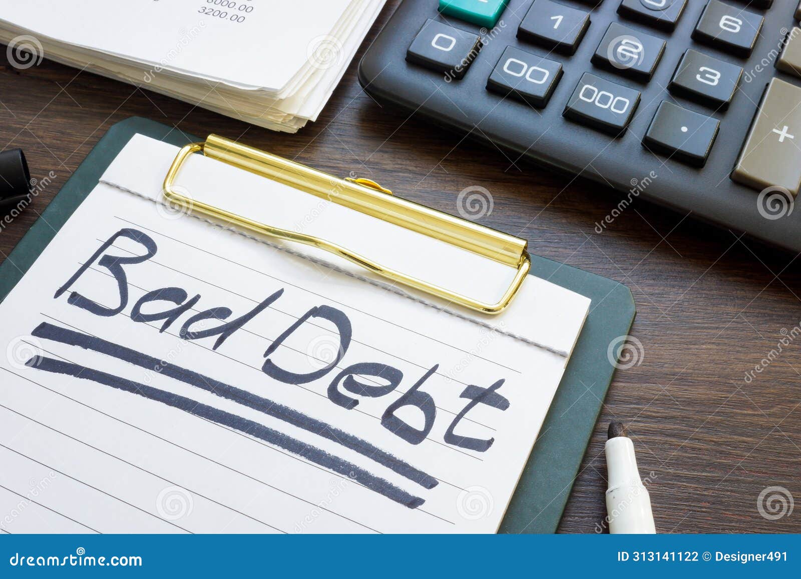 Bad Debt Concept. Financial Report, Calculator and Note Paper. Stock ...