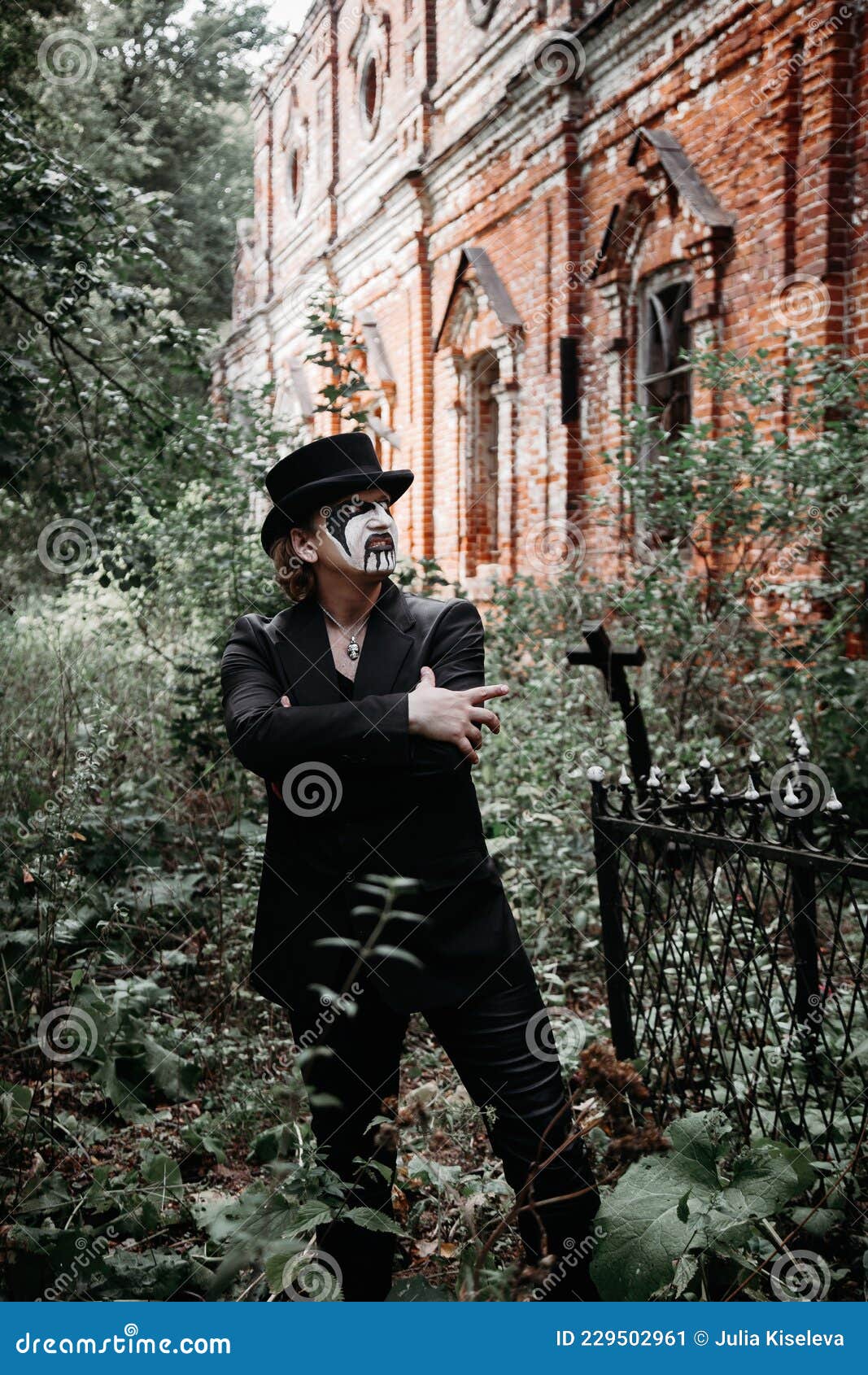 Bad Devil or Evil Spirit Guy Looks at the Cross. Devil or Ghost ...