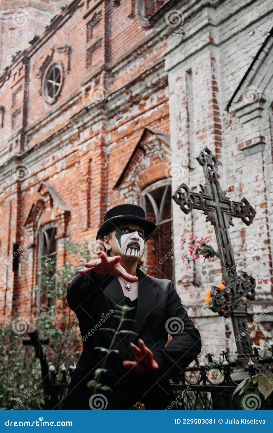 Bad Devil or Evil Spirit Guy Looks at the Cross. Devil or Ghost ...