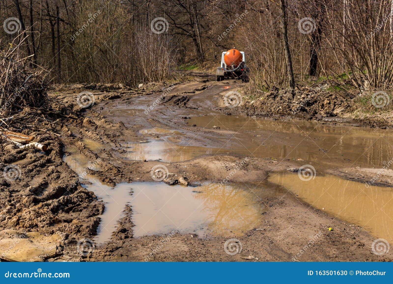 Bad Dirt Road, Big Puddles in Spring Stock Photo - Image of puddles ...