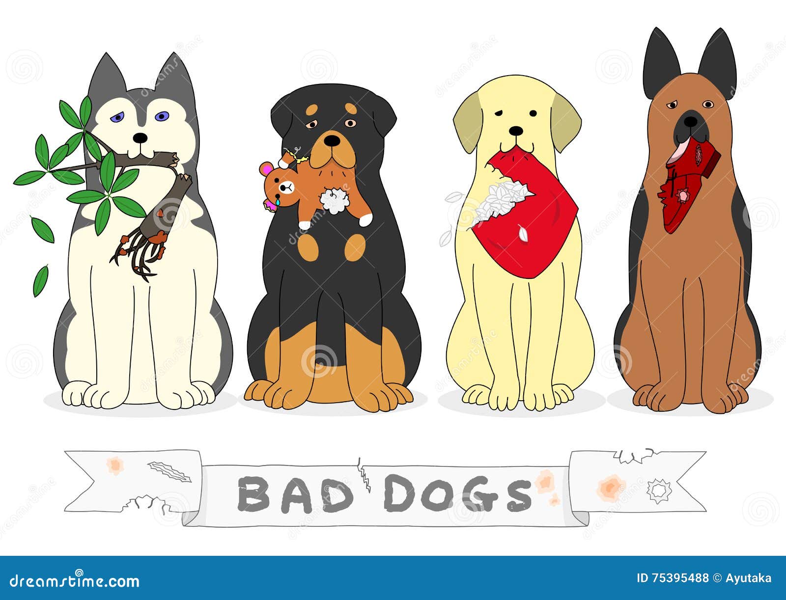 Bad dogs stock vector. Illustration of pets, front, cotton - 75395488