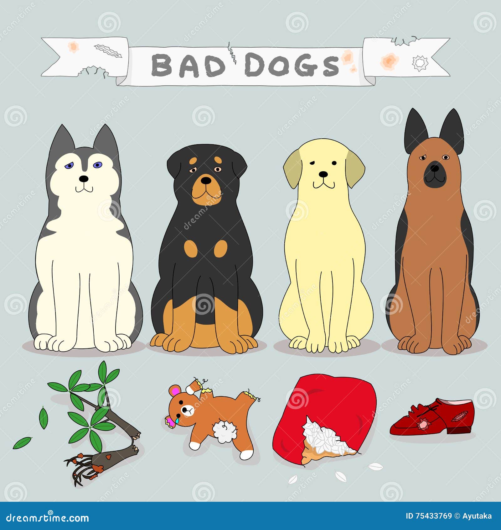 Bad dogs stock vector. Illustration of dogs, discipline - 75433769