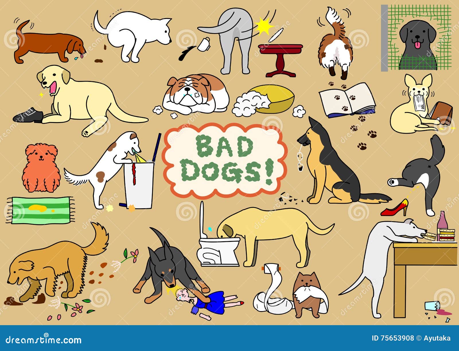 Bad dogs set stock vector. Illustration of guilty, problem - 75653908