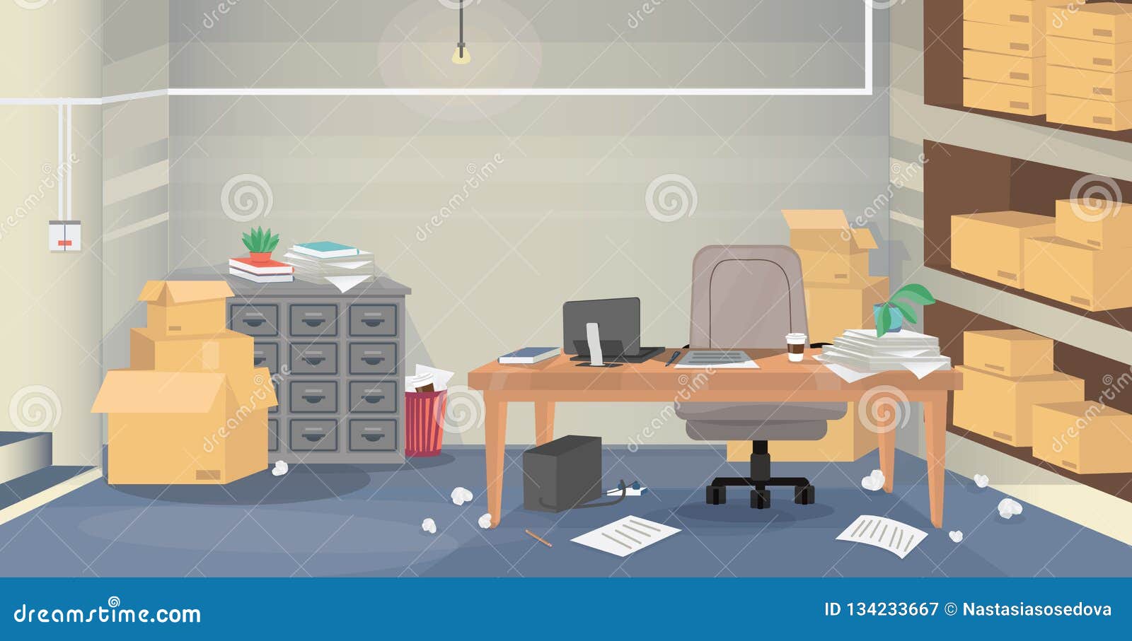 A Bad Example of a Workplace Stock Vector - Illustration of basement ...