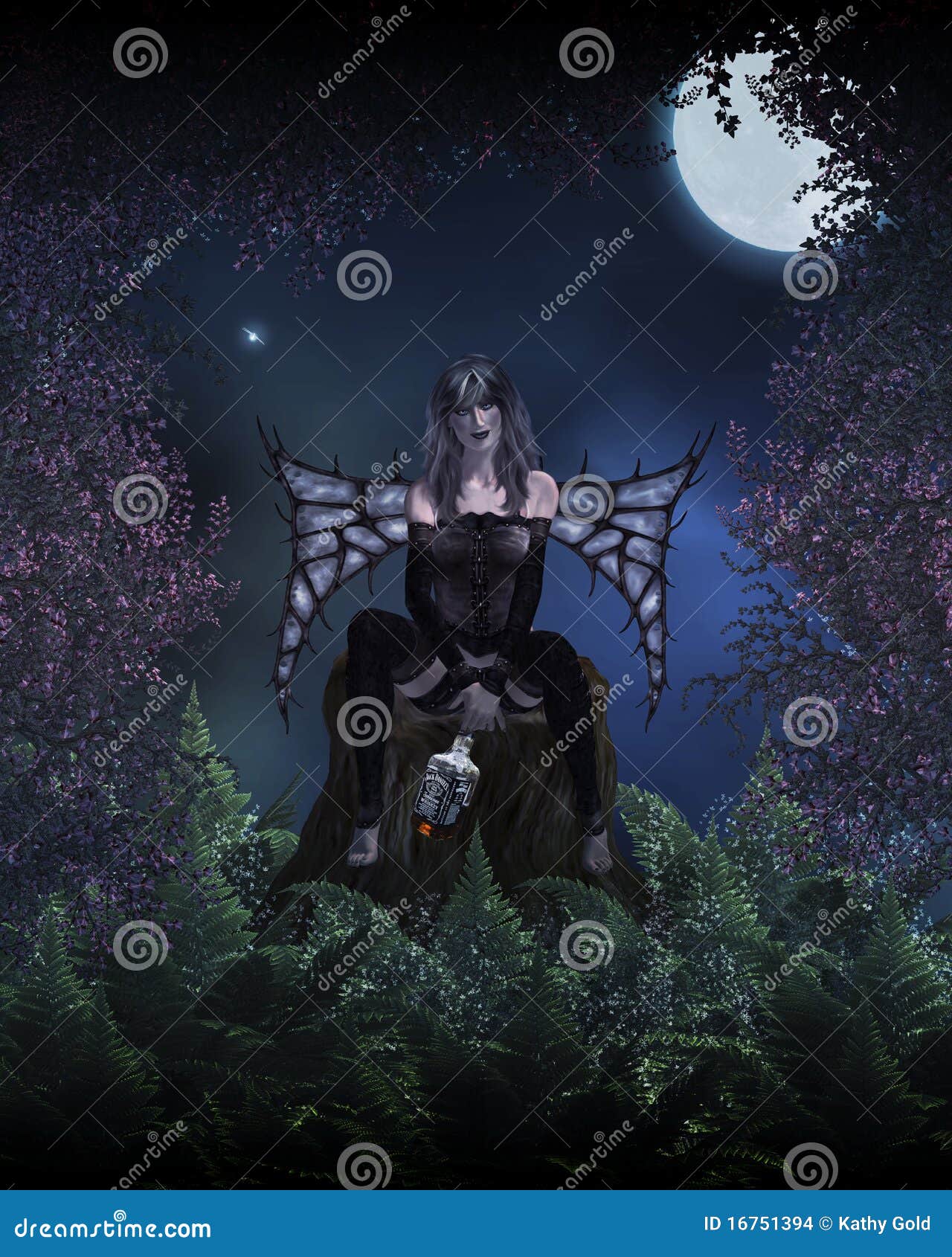 Bad Fairy with Jack Daniels Stock Illustration - Illustration of pixie ...