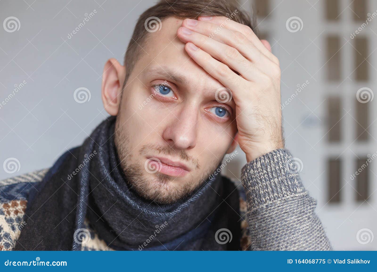 Bad Feeling and Frustration. Sick Man Has High Temperature. Stock Image ...