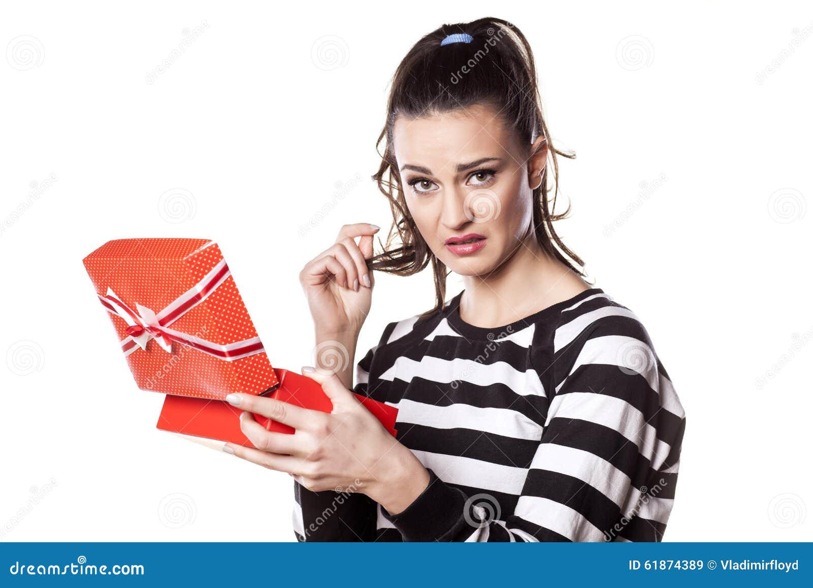 Bad gift stock image. Image of discontent, brunette, beautiful - 61874389