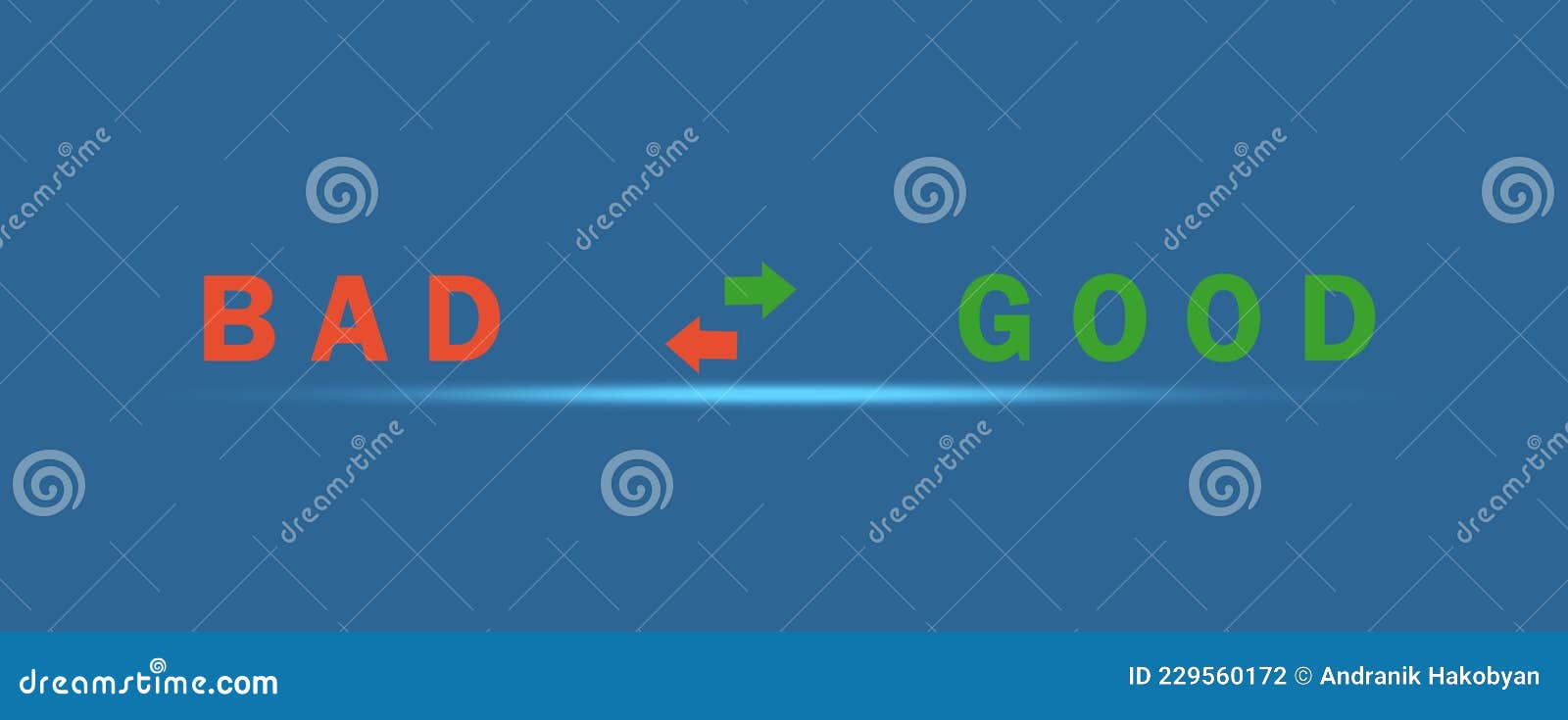 Bad and Good Words with Arrows on Blue Background Stock Photo - Image ...