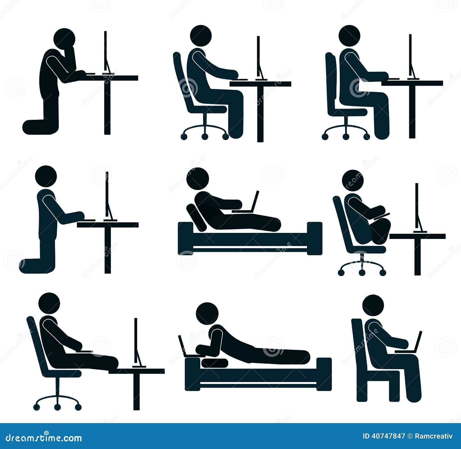 Bad and Good Working Position of the Human at the Computer Stock Vector ...