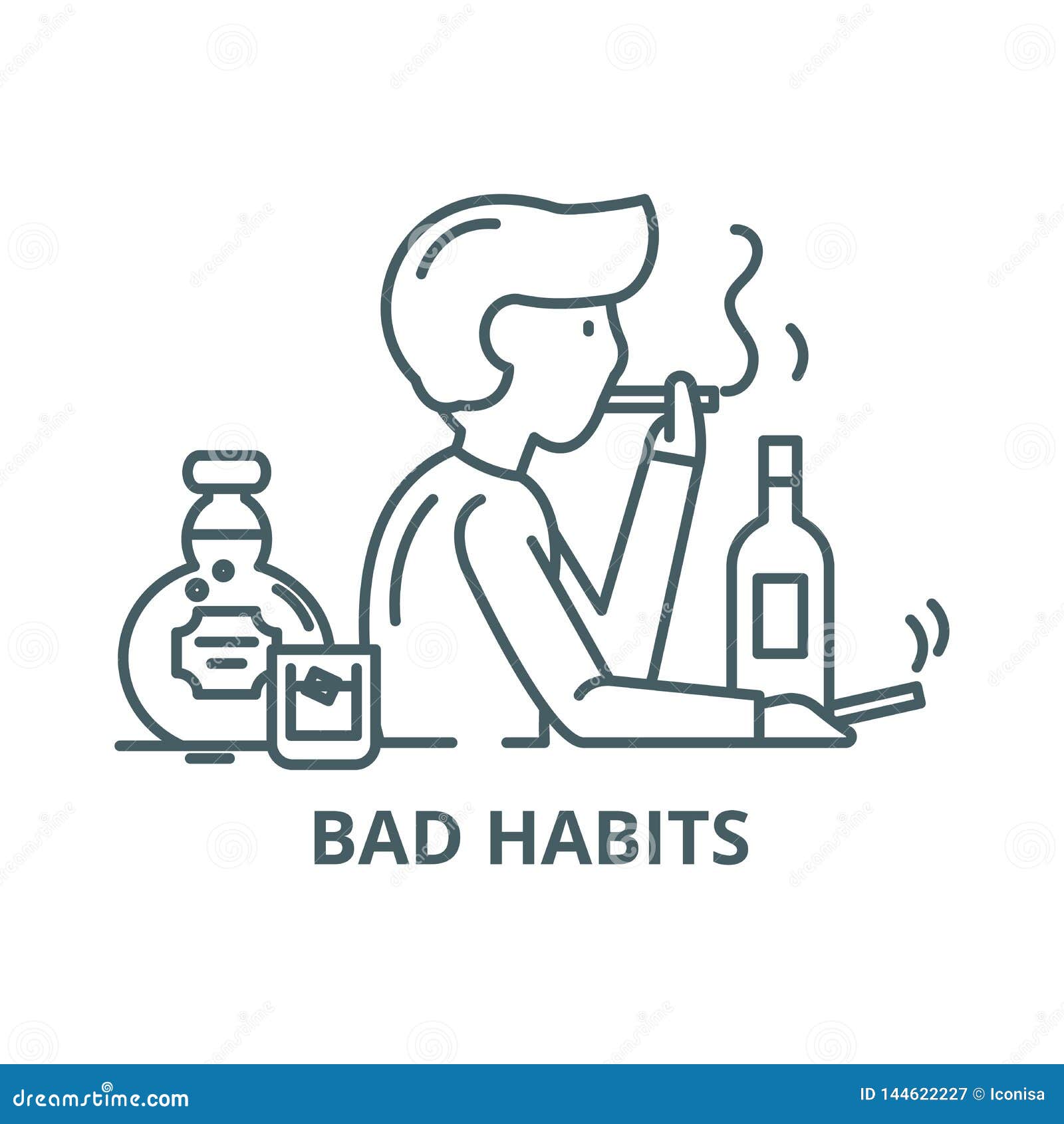 Bad Habits Line Icon, Vector. Bad Habits Outline Sign, Concept Symbol ... Bad Habits Line Icon, Vector. Bad Habits Outline Sign, Concept Symbol ...