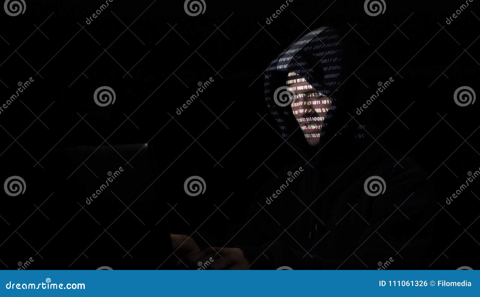 Bad Hacker in Hood Working Hard To Create a Virus from Home in a Dark ...
