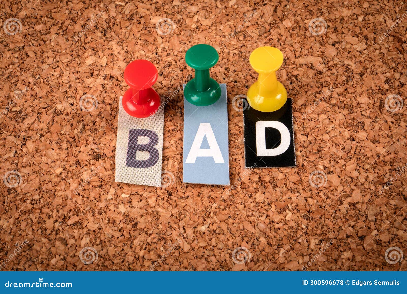 BAD. Letters Pinned To a Cork Notice Board Stock Photo - Image of ...