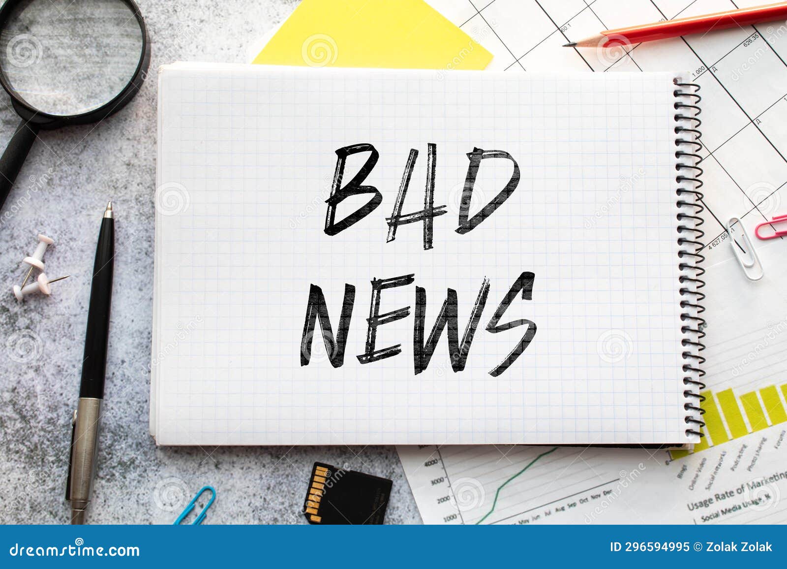 Bad News, Newspaper Roll with White Background Stock Image - Image of ...