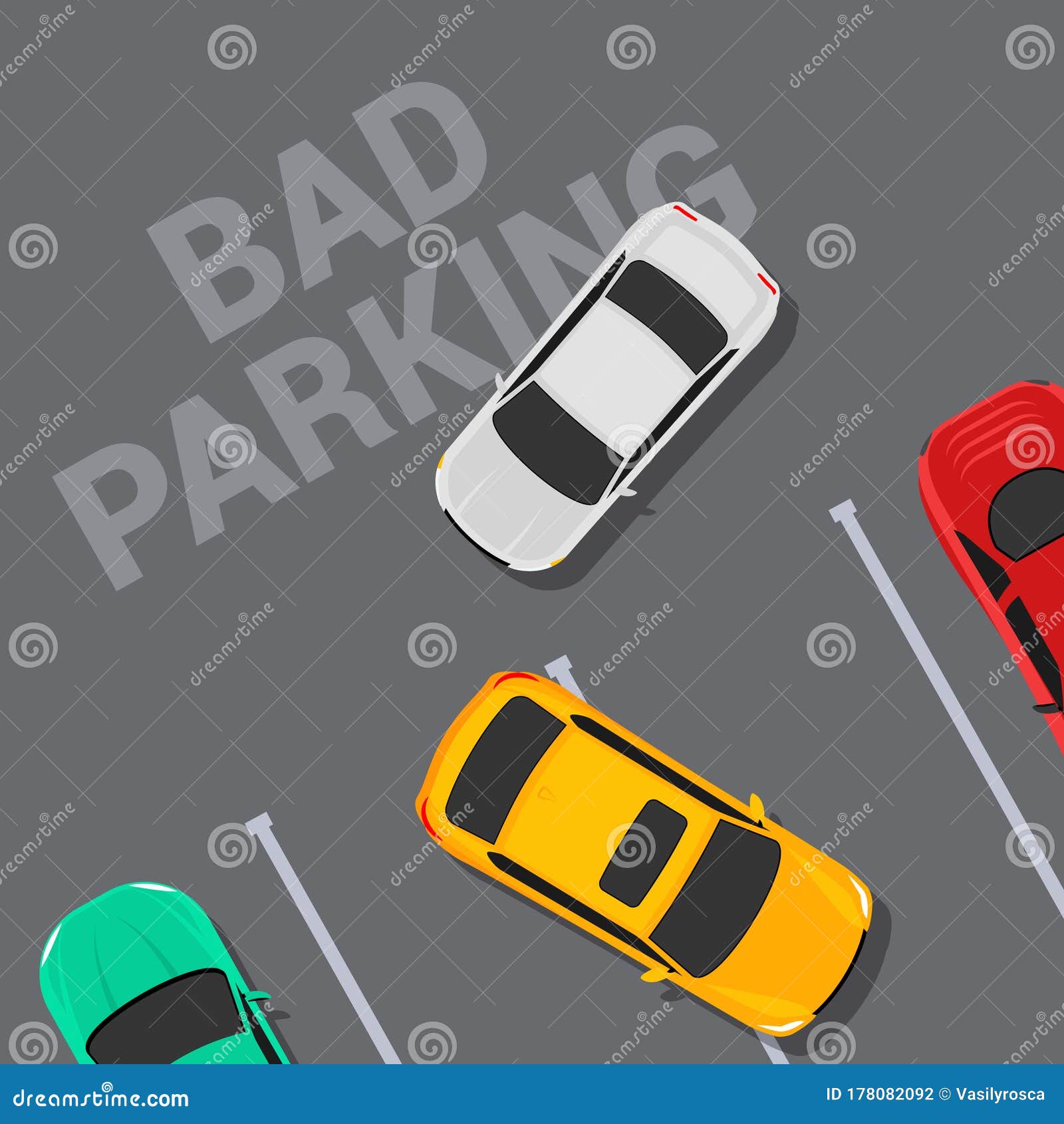 Bad Parking Car Top View. Wrong Parking Area Traffic Road Rules, Flat ...