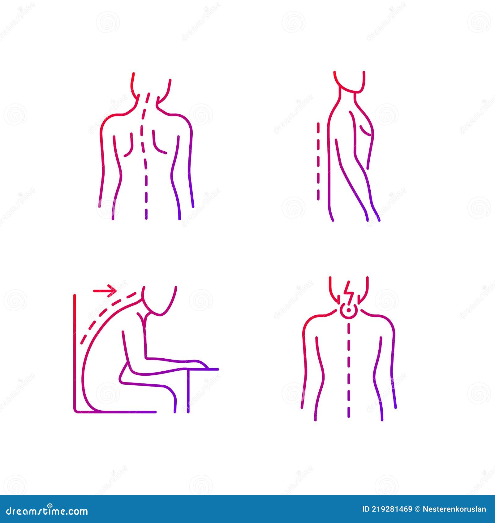 Bad Posture Problems Icons Set Cartoon Vector | CartoonDealer.com ...