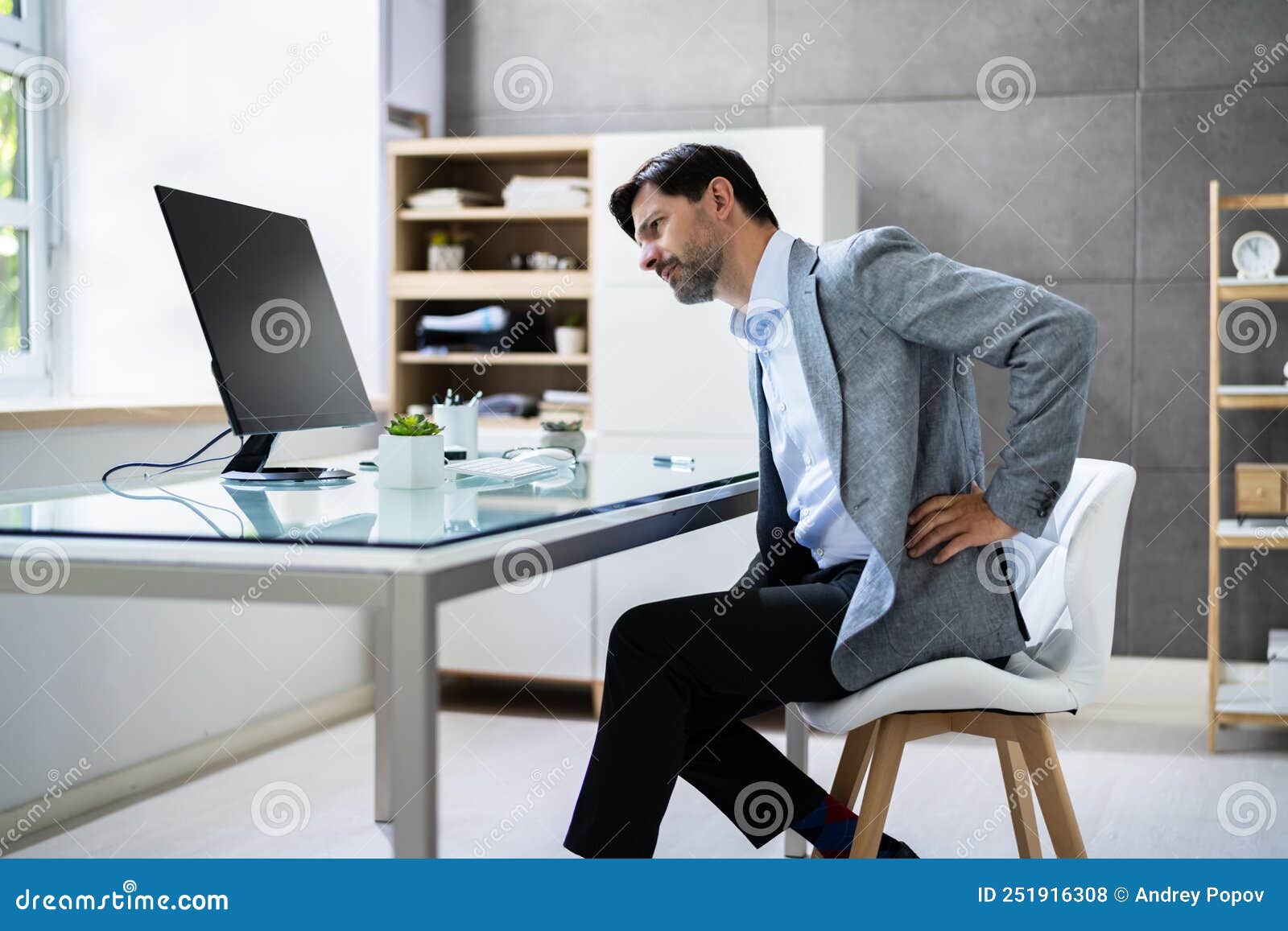 Bad Posture Sitting in Office with Backache Stock Photo - Image of ...