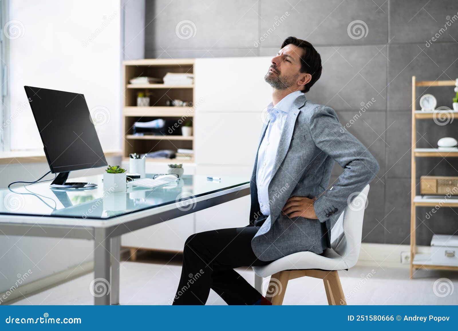 Bad Posture Sitting in Office with Backache Stock Photo - Image of ...