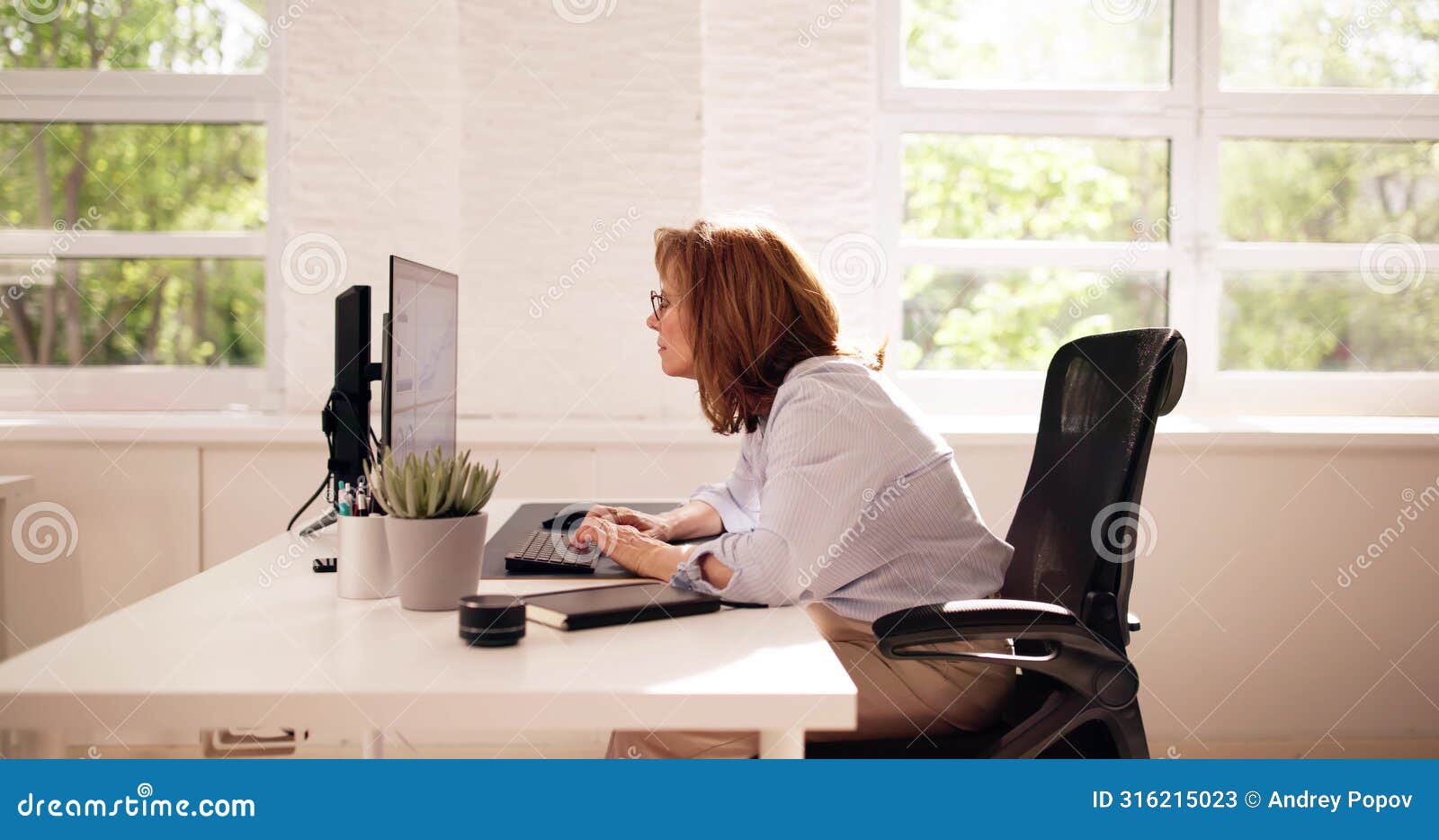 Bad Posture Sitting in Office Chair Stock Image - Image of elderly ...