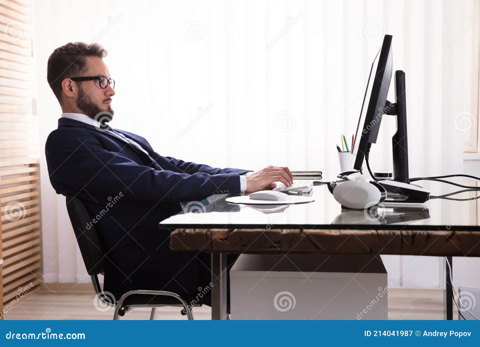 Bad Posture while Working on Computer Stock Image - Image of executive ...