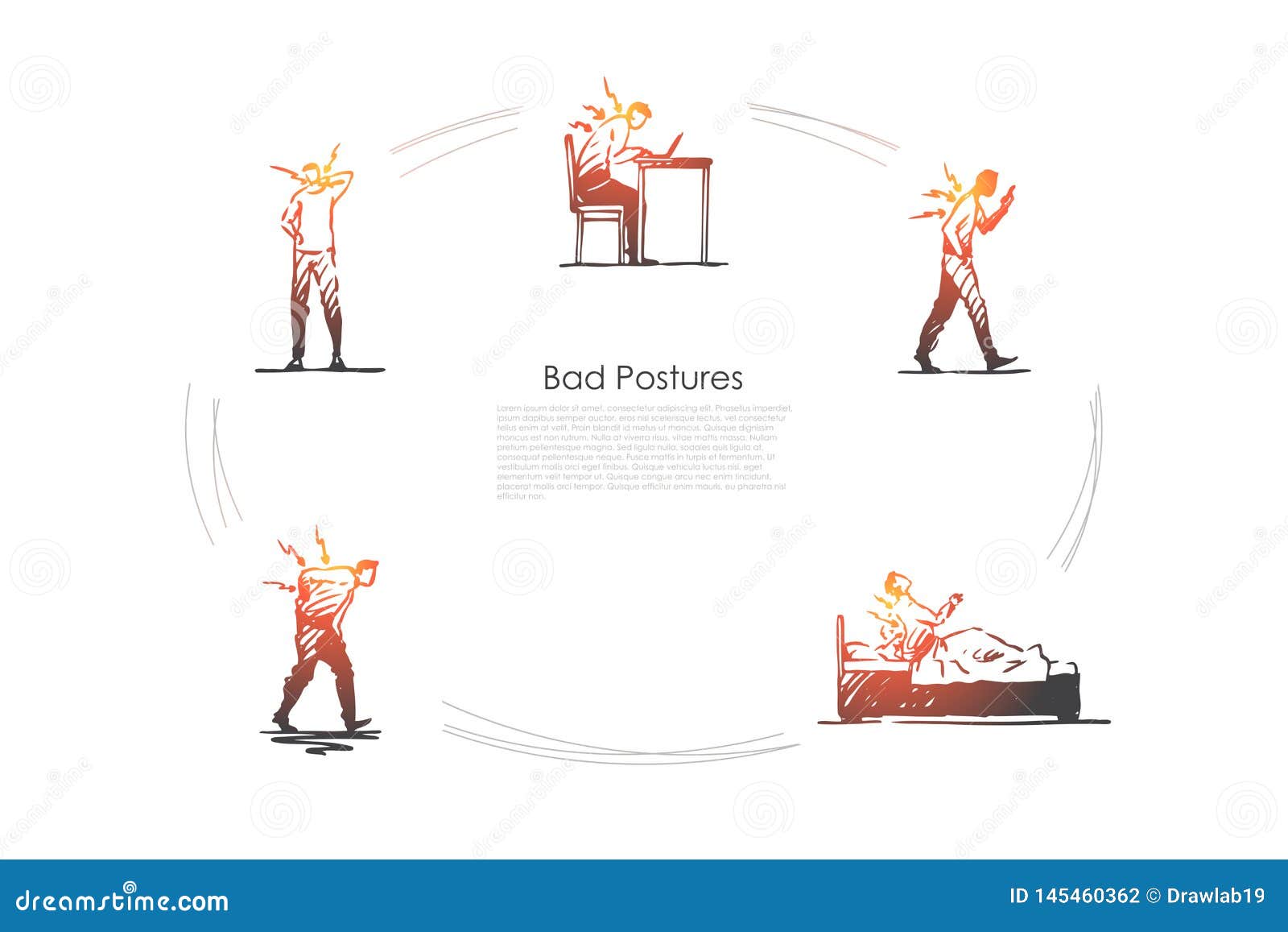 Bad Postures - Man Sitting, Standing and Lying in Bad Postures with ...