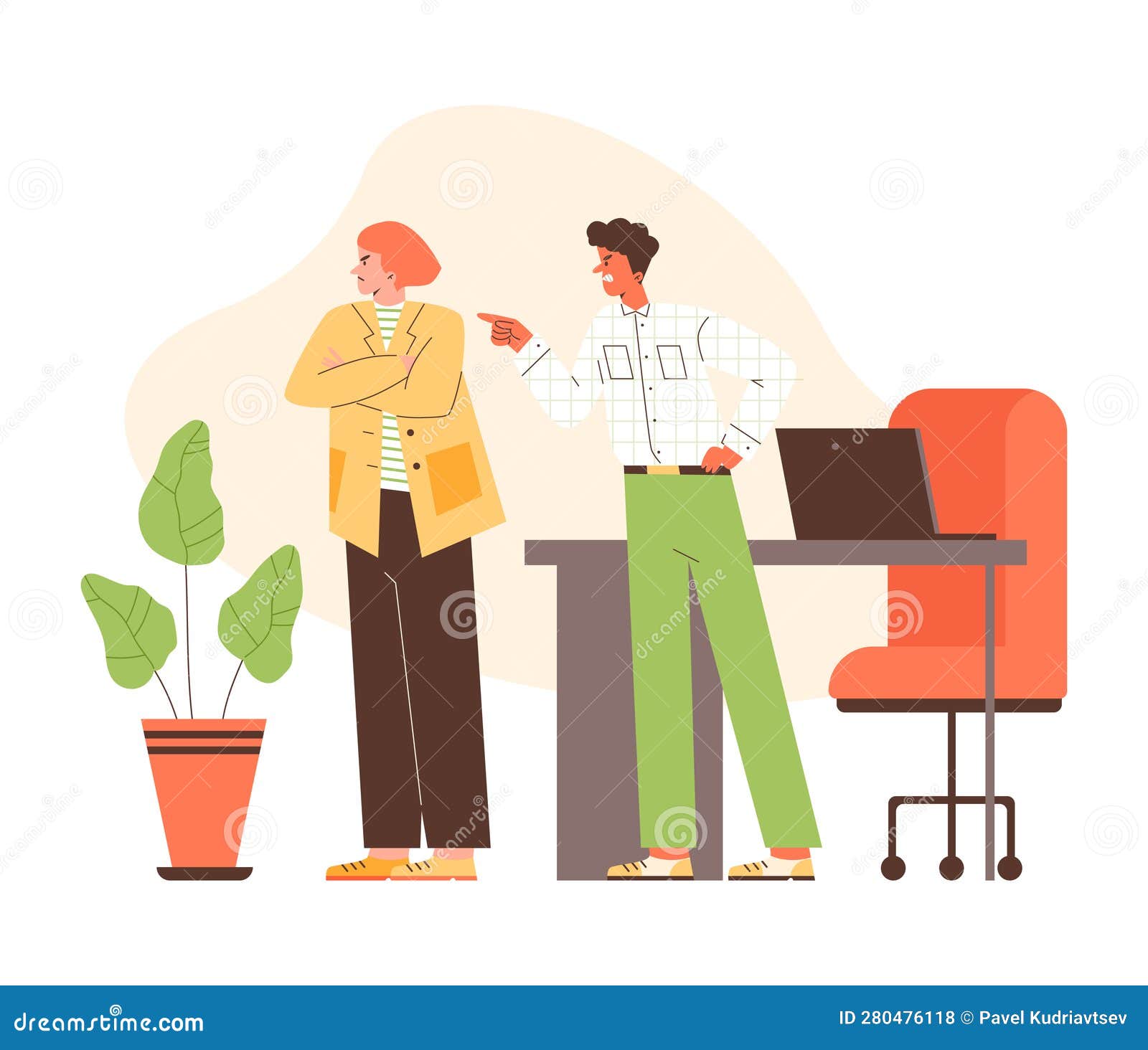 Bad Relationships at Work with Arguing Colleagues, Vector Illustration ...