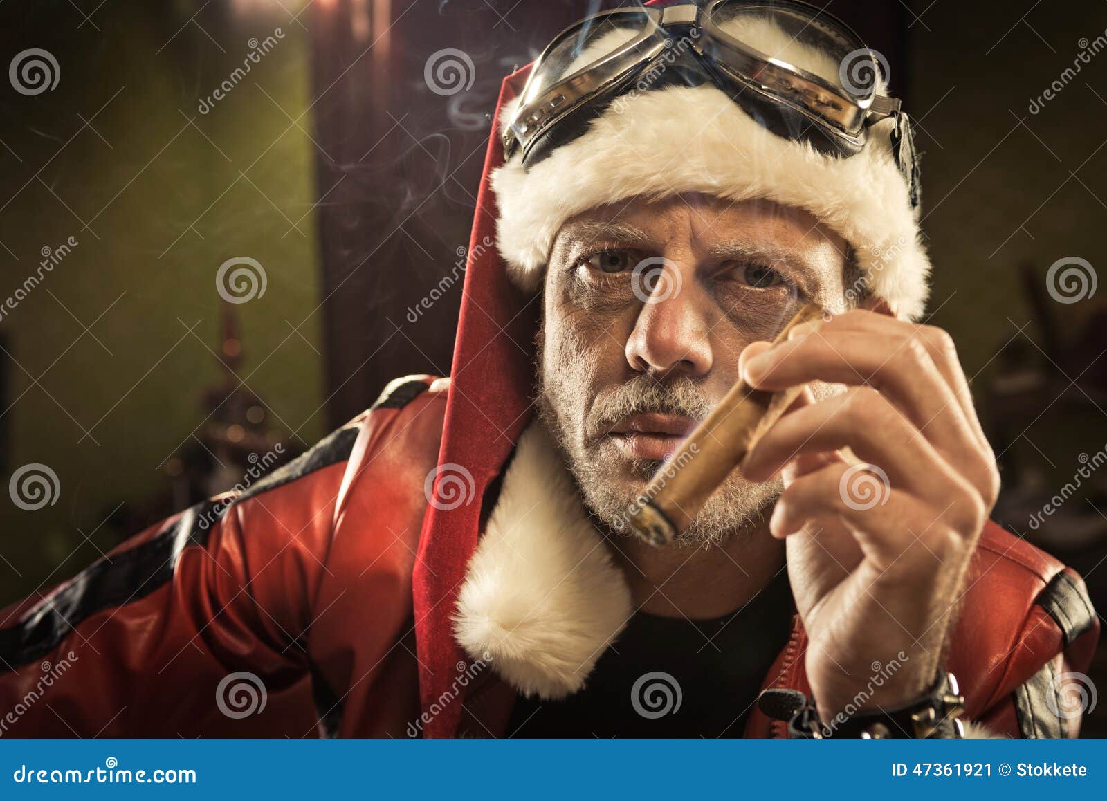 Bad Santa smoking a cigar stock image. Image of goggles - 47361921