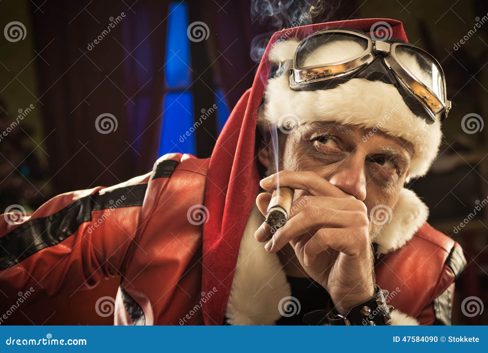Bad Santa smoking a cigar stock photo. Image of holidays - 47584090